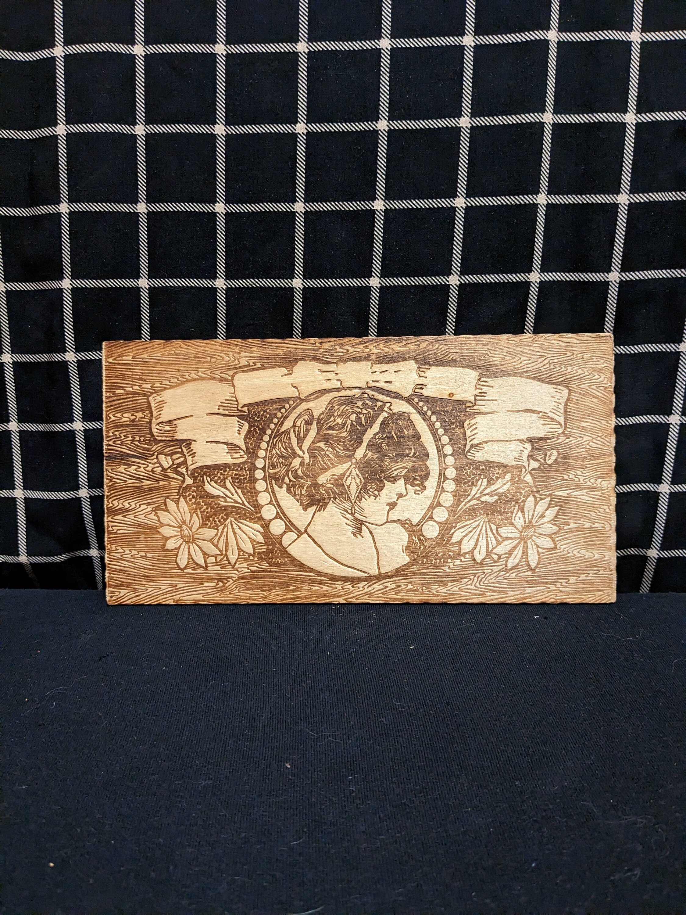 Antique Two-sided Art Nouveau Pyrography Portrait of Edwardian Woman ...