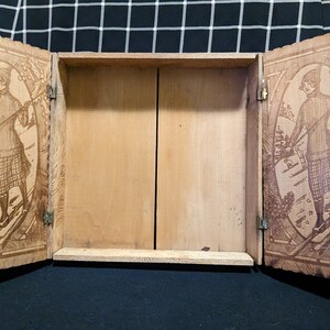 Antique Pyrography Cabinet-style Box Woman Skiing Motif 1900s Wood ...
