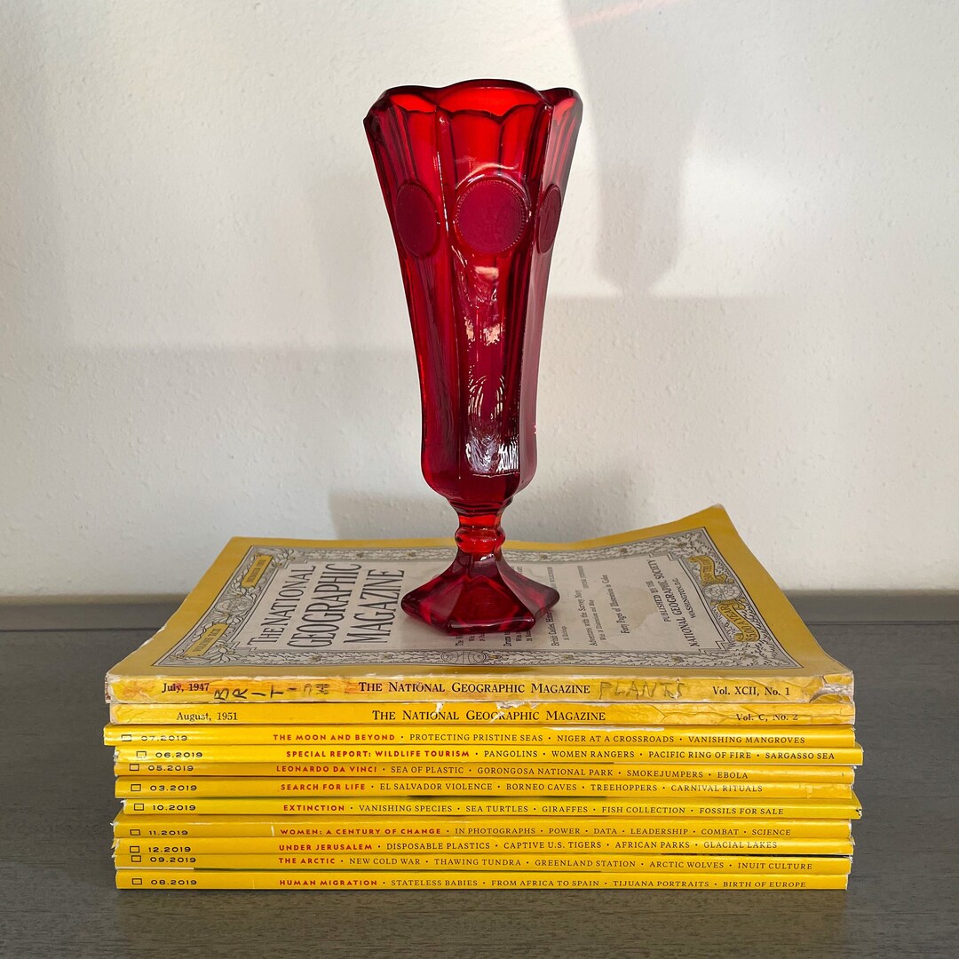 Vintage Fostoria Ruby Red Coin Vase 1960's Deep Red Vase in Perfect ...