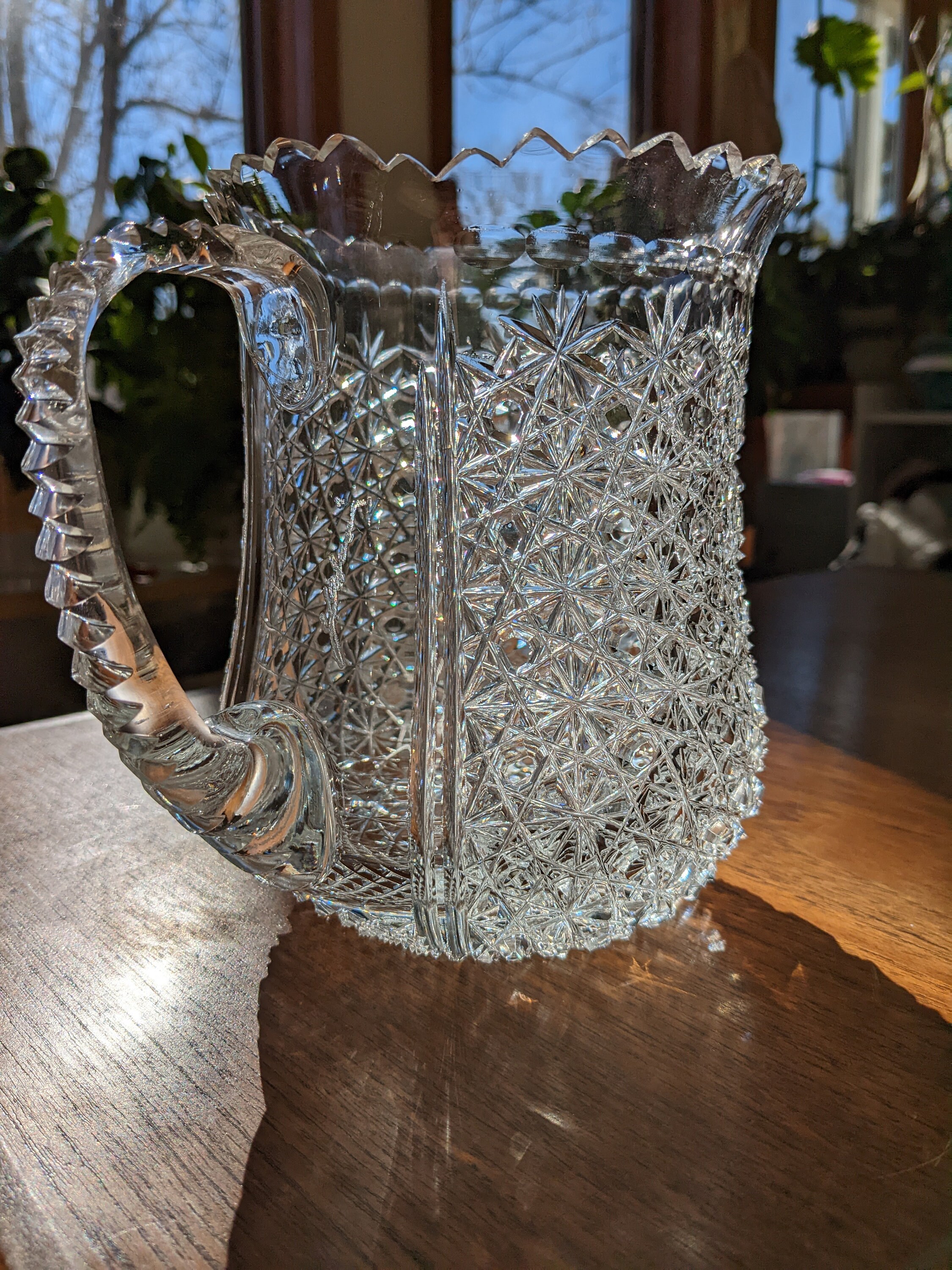 Signed Vintage Heavy Cut Glass Pitcher UV Sensitive Leaded Glass, ABP ...