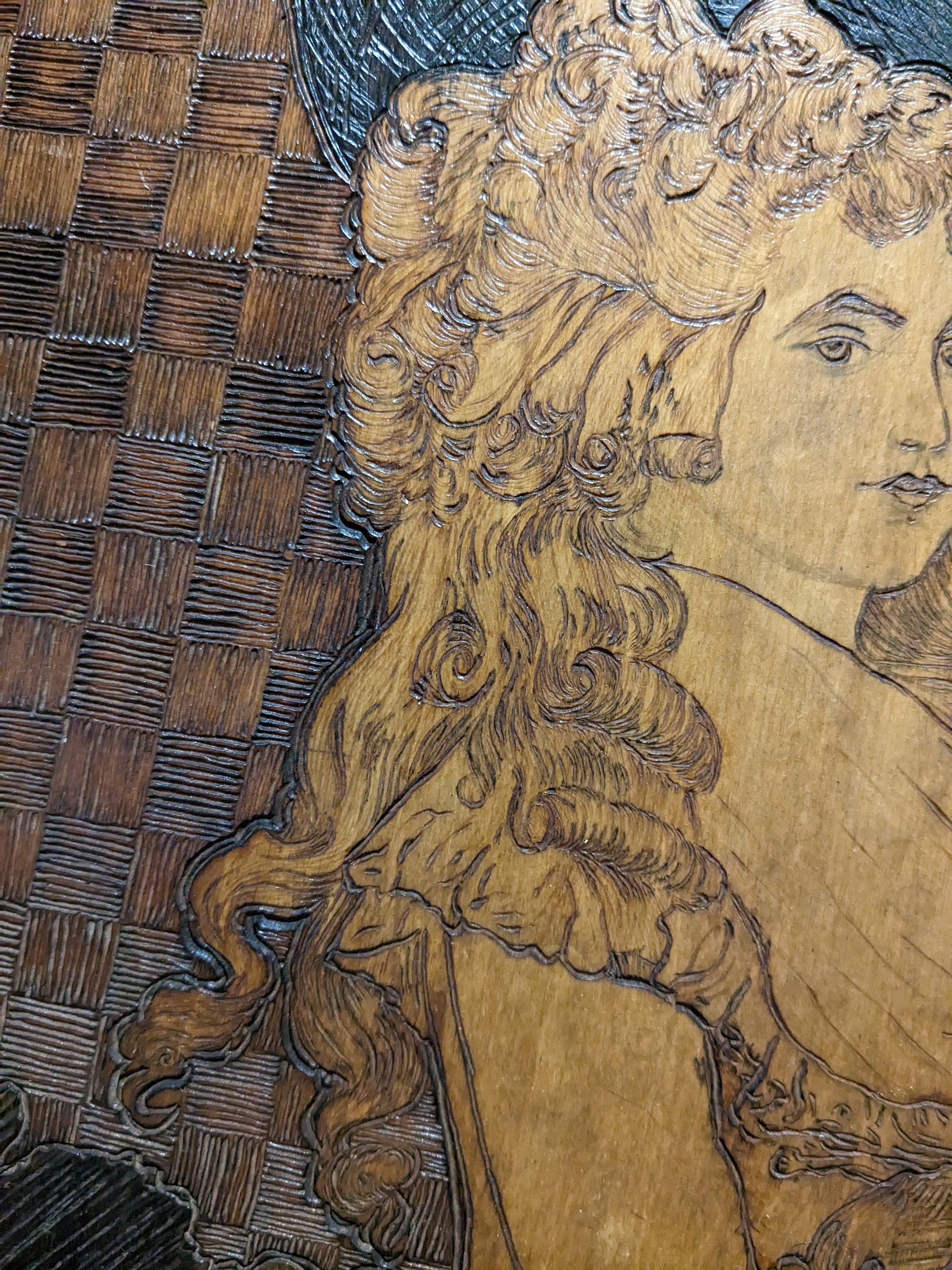 1900's Victorian Woman With Hat Antique Pyrography Wood Burning Folk ...