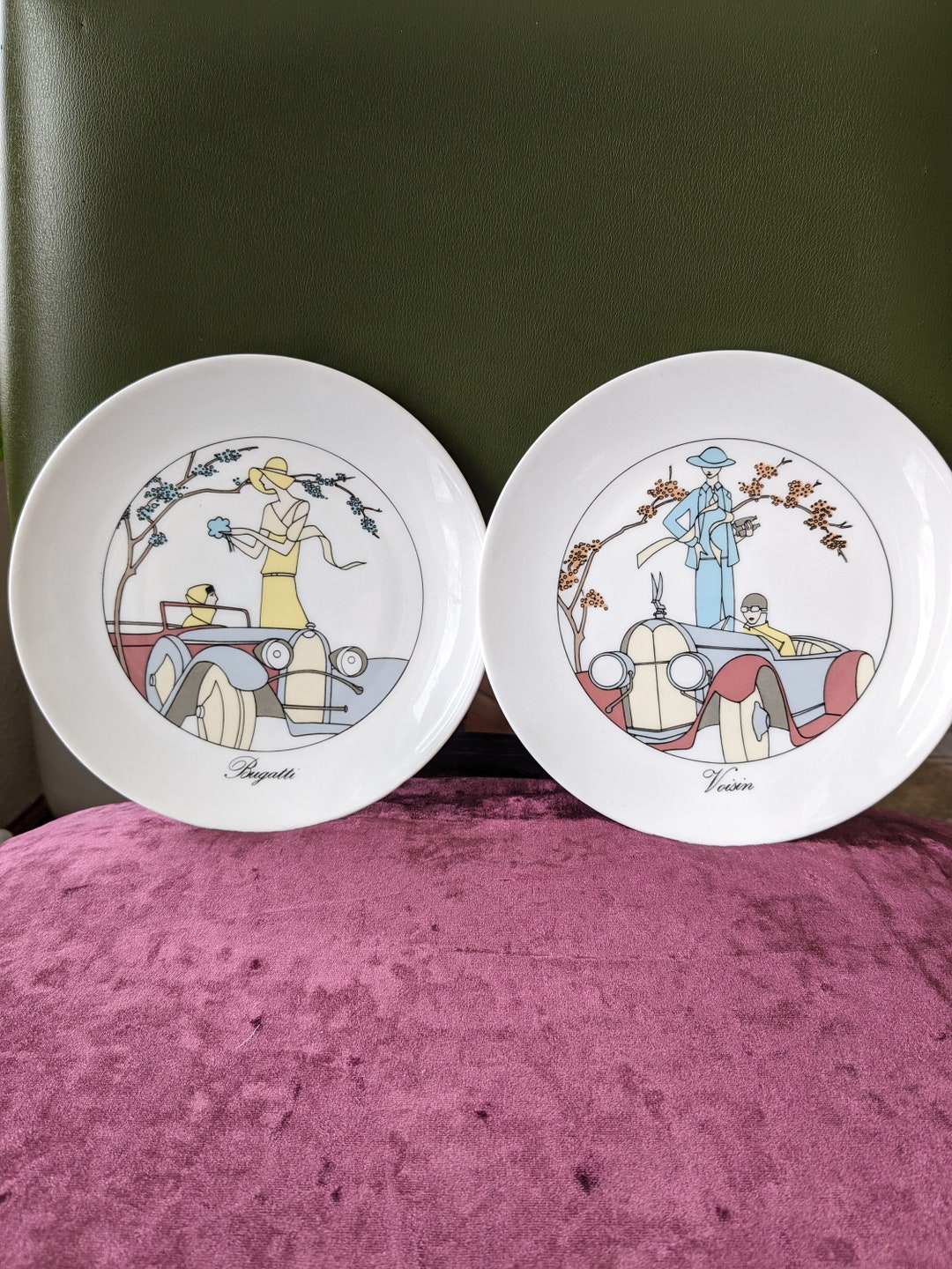RARE VTG Art Deco French Porcelain Plates - Bugatti & Voisin - for Car ...