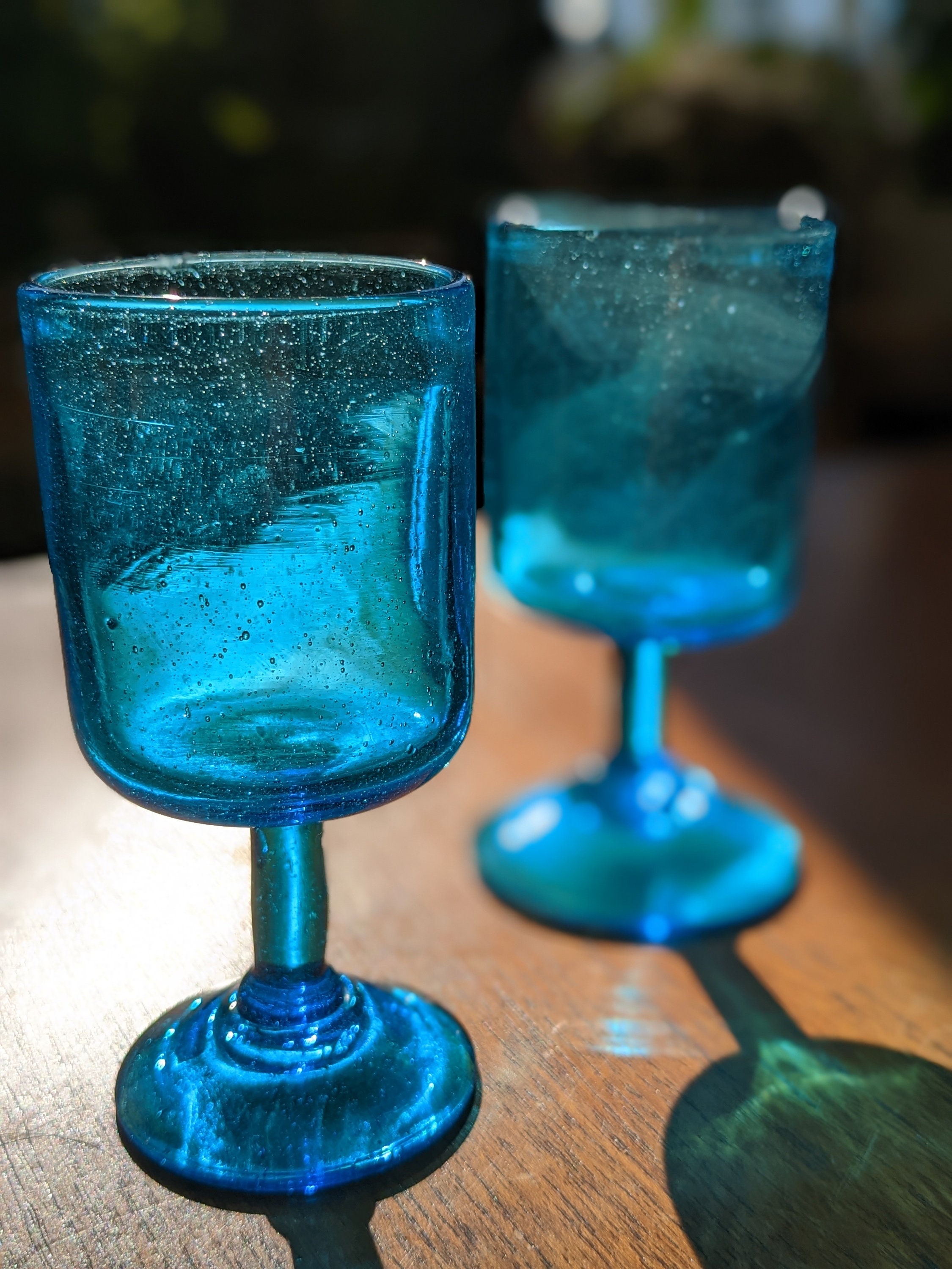 Blue Bubble-glass Small Goblets - Hand Blown, Likely Italian, and SUPER ...