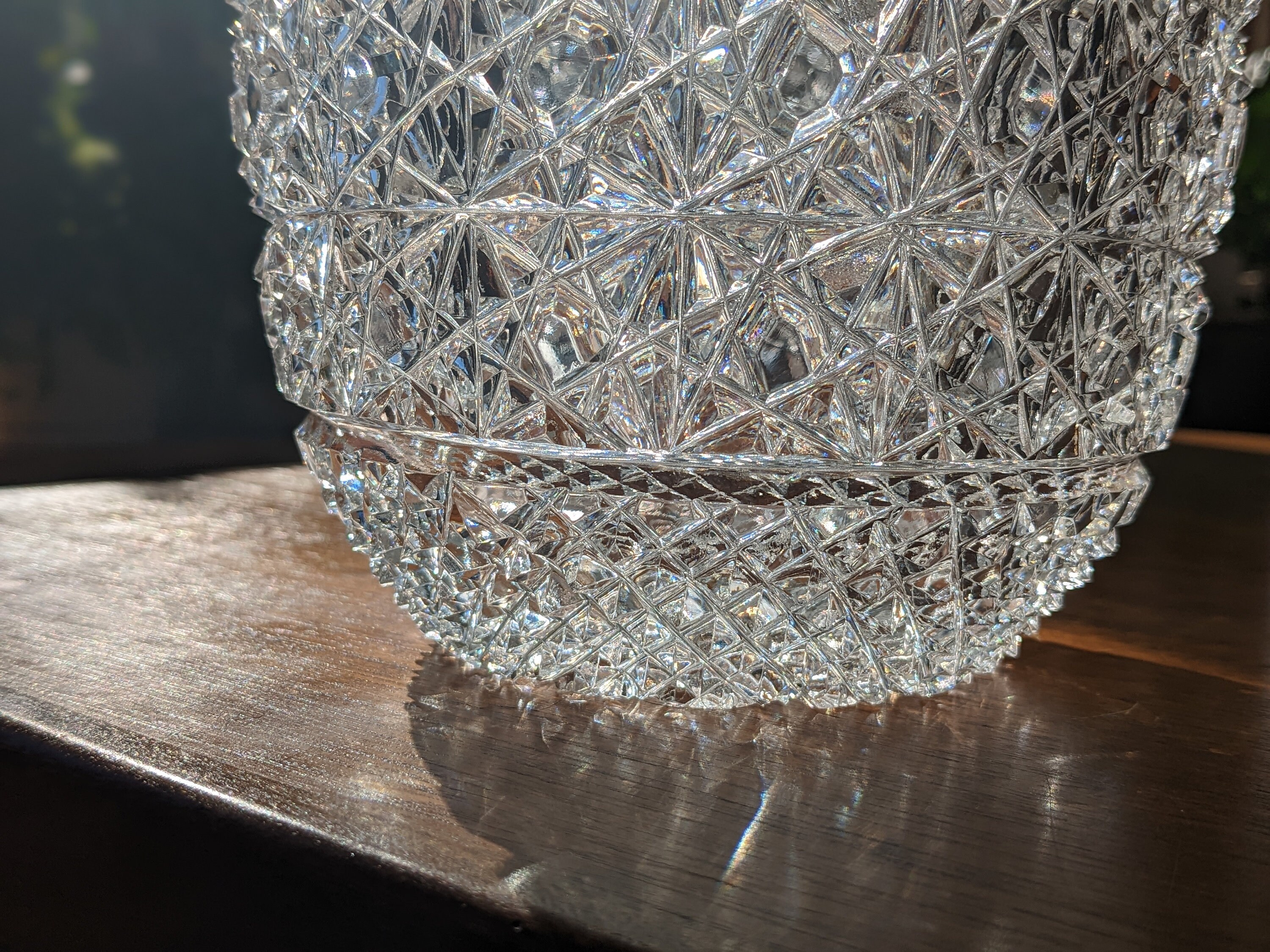 Bright 13 Signed Heavy Cut Glass Vase Signed UV Sensitive Leaded Glass ...