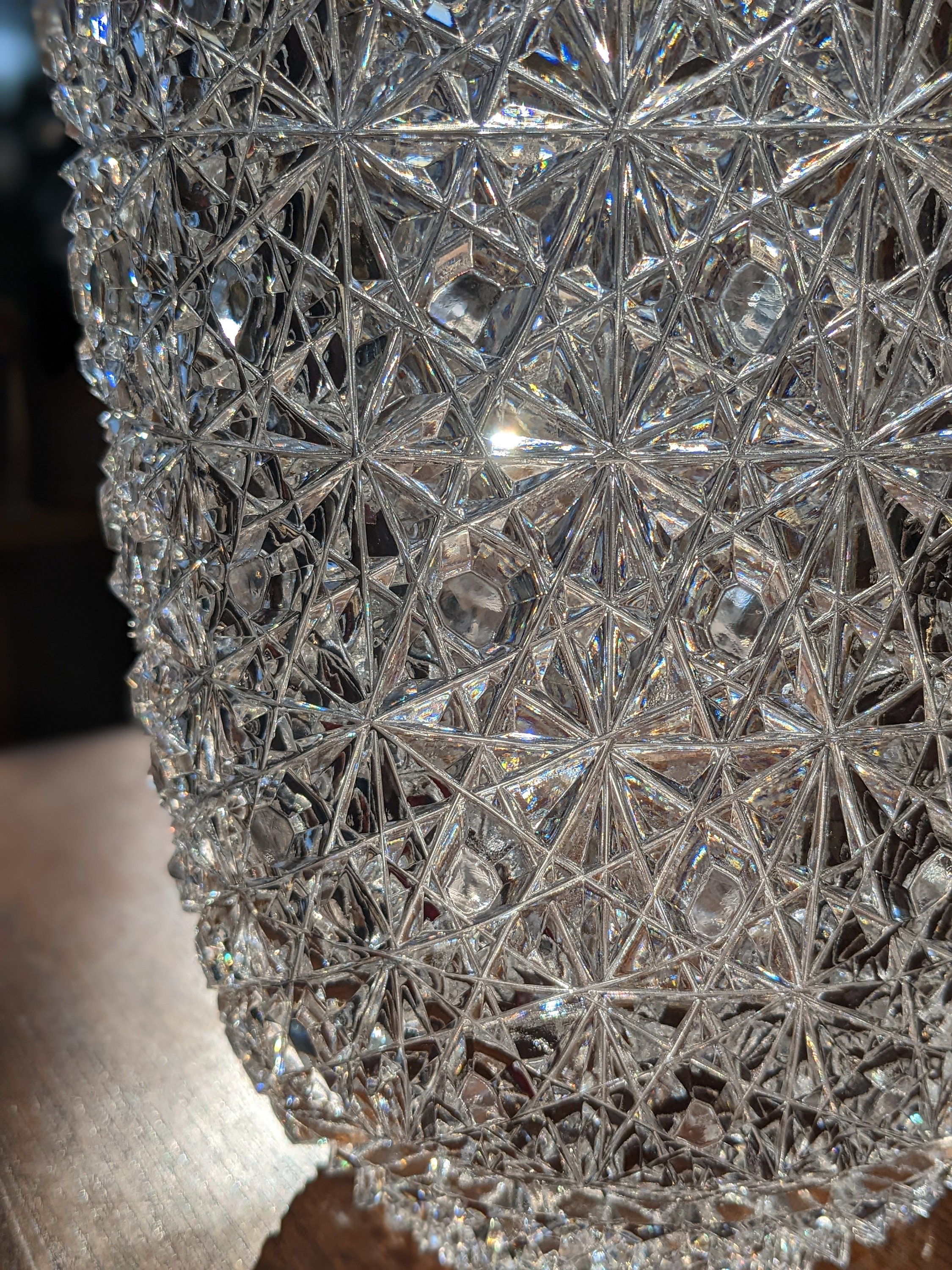 Bright 13 Signed Heavy Cut Glass Vase Signed UV Sensitive Leaded Glass ...