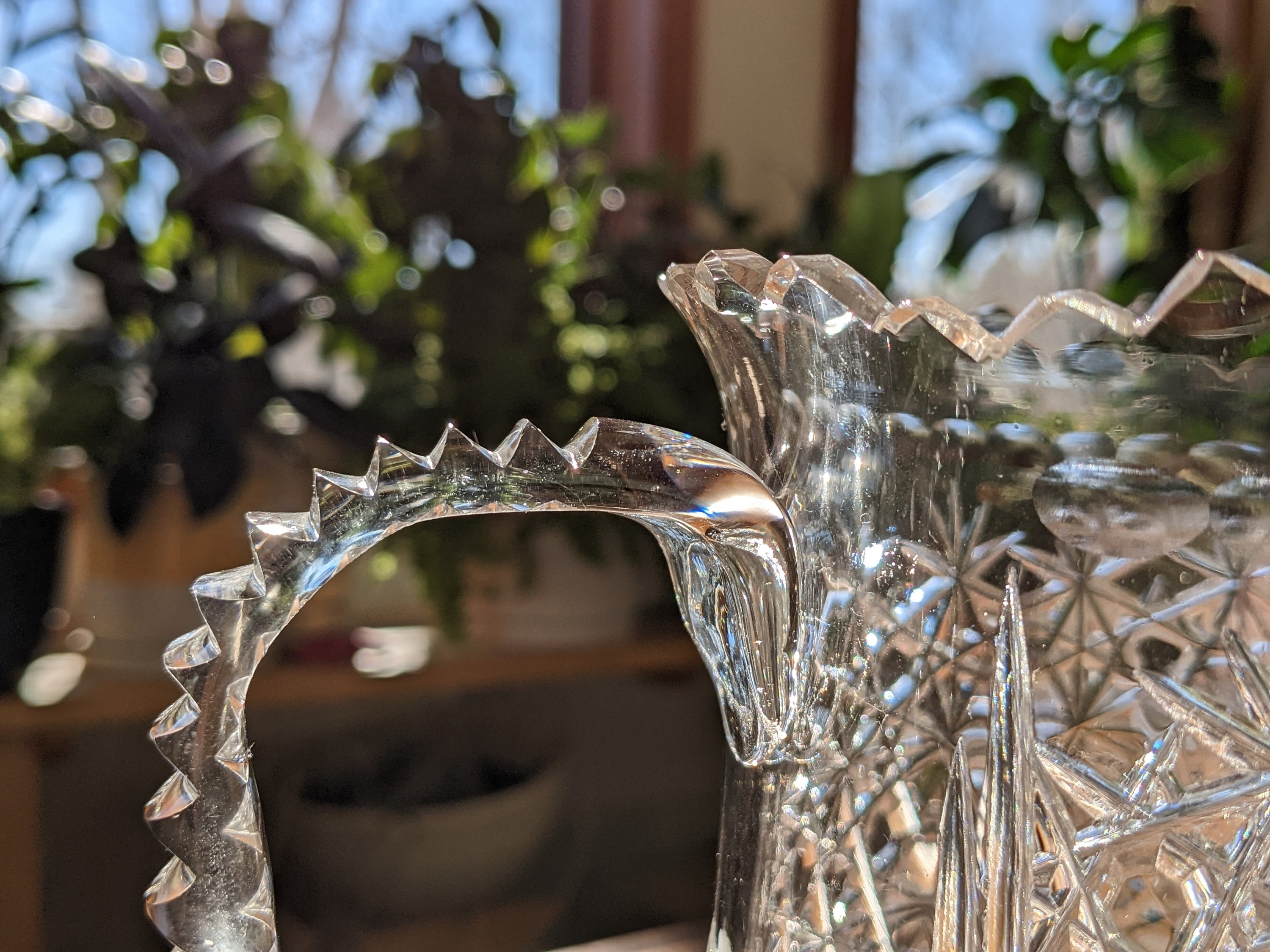 Signed Vintage Heavy Cut Glass Pitcher UV Sensitive Leaded Glass, ABP ...