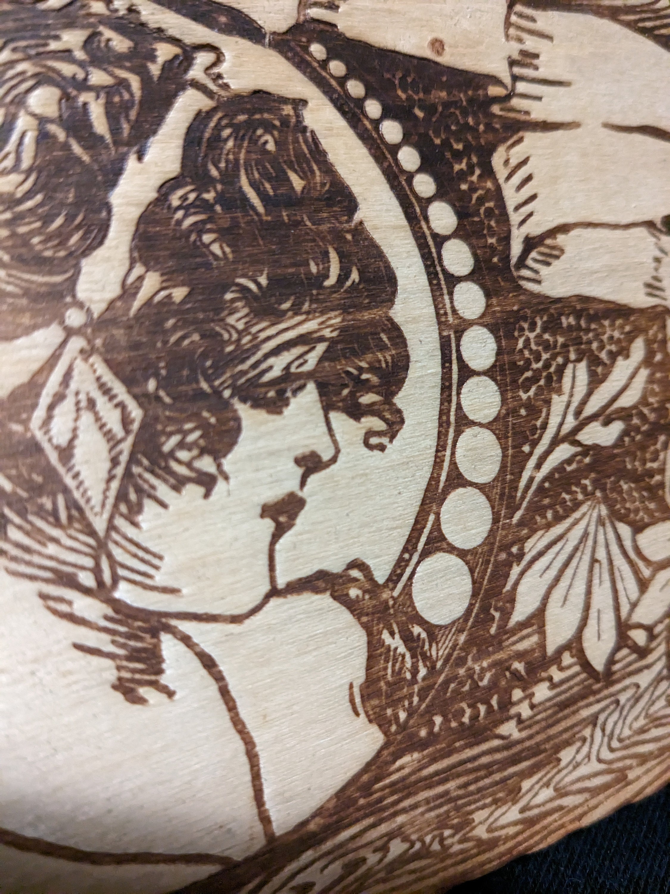 Antique Two-sided Art Nouveau Pyrography Portrait of Edwardian Woman ...