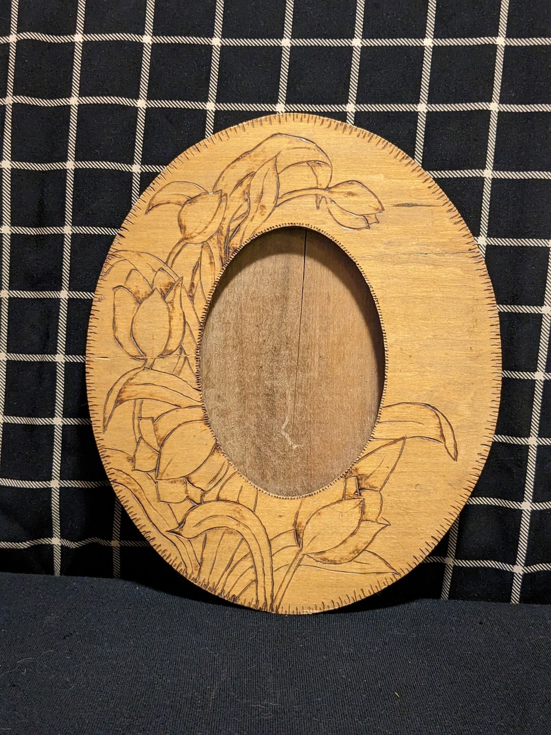 Delicate Antique Tulip Frame Pyrography - Early 1900's - Wood Burning ...