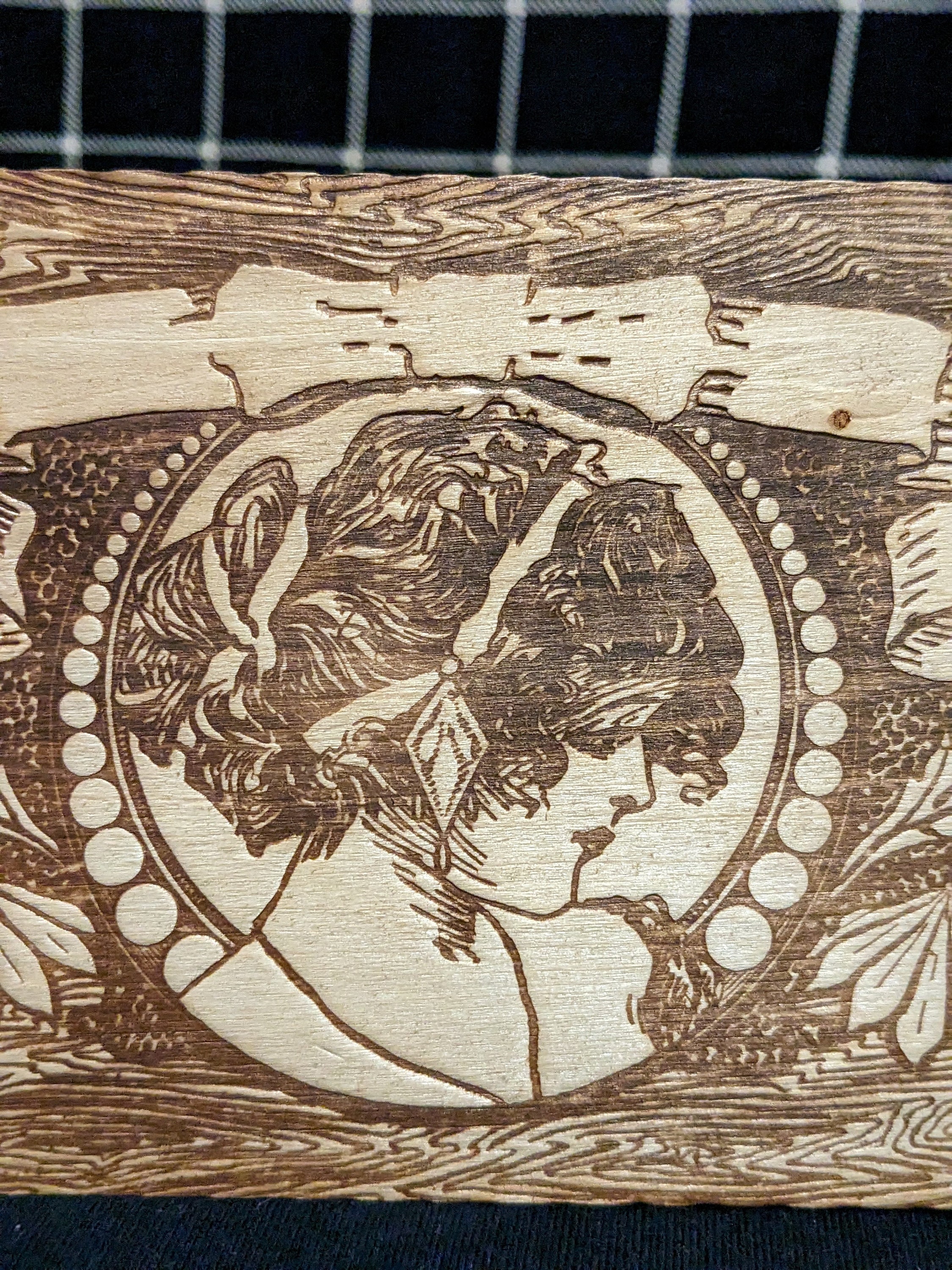 Antique Two-sided Art Nouveau Pyrography Portrait of Edwardian Woman ...