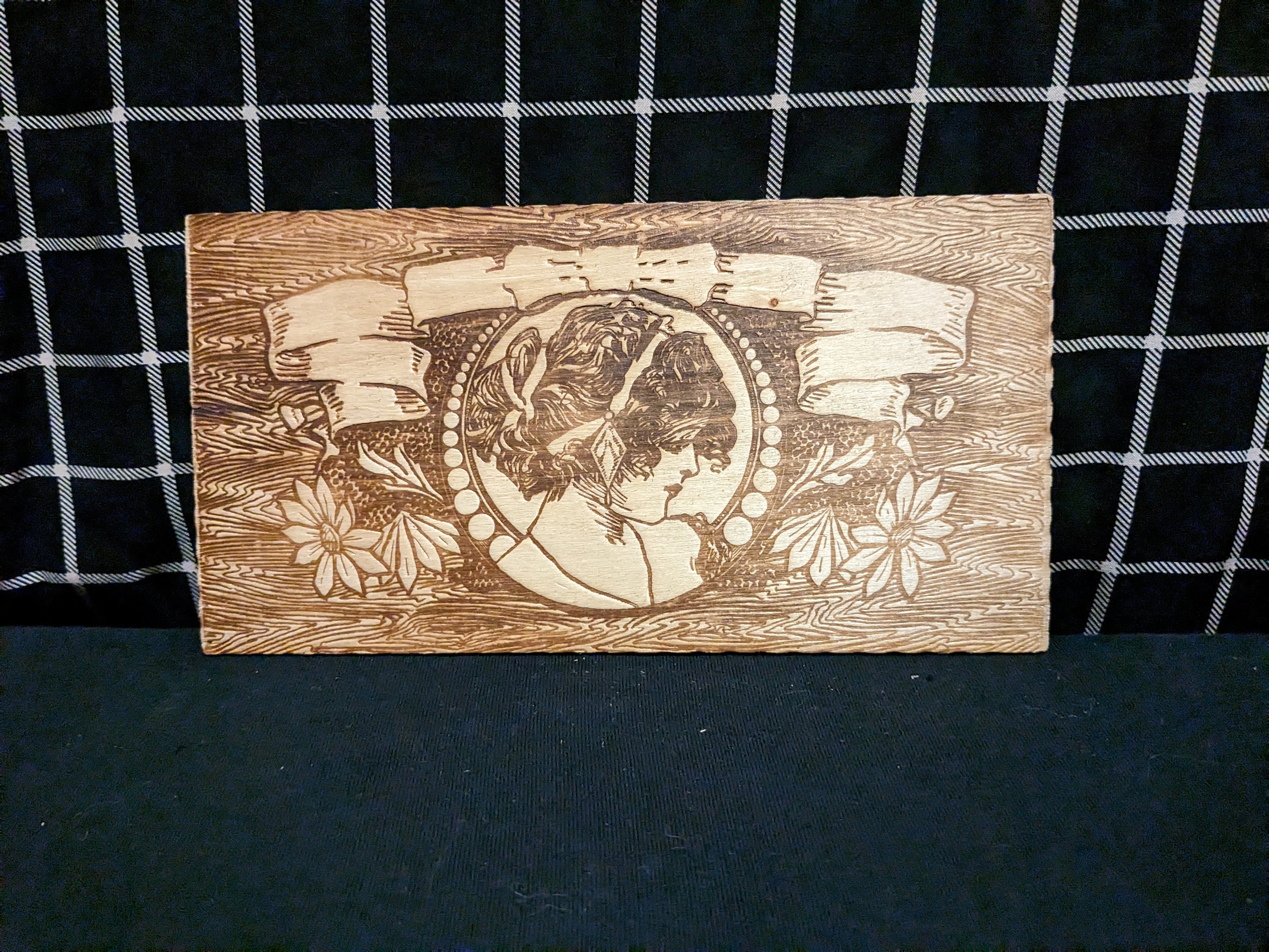 Antique Two-sided Art Nouveau Pyrography Portrait of Edwardian Woman ...