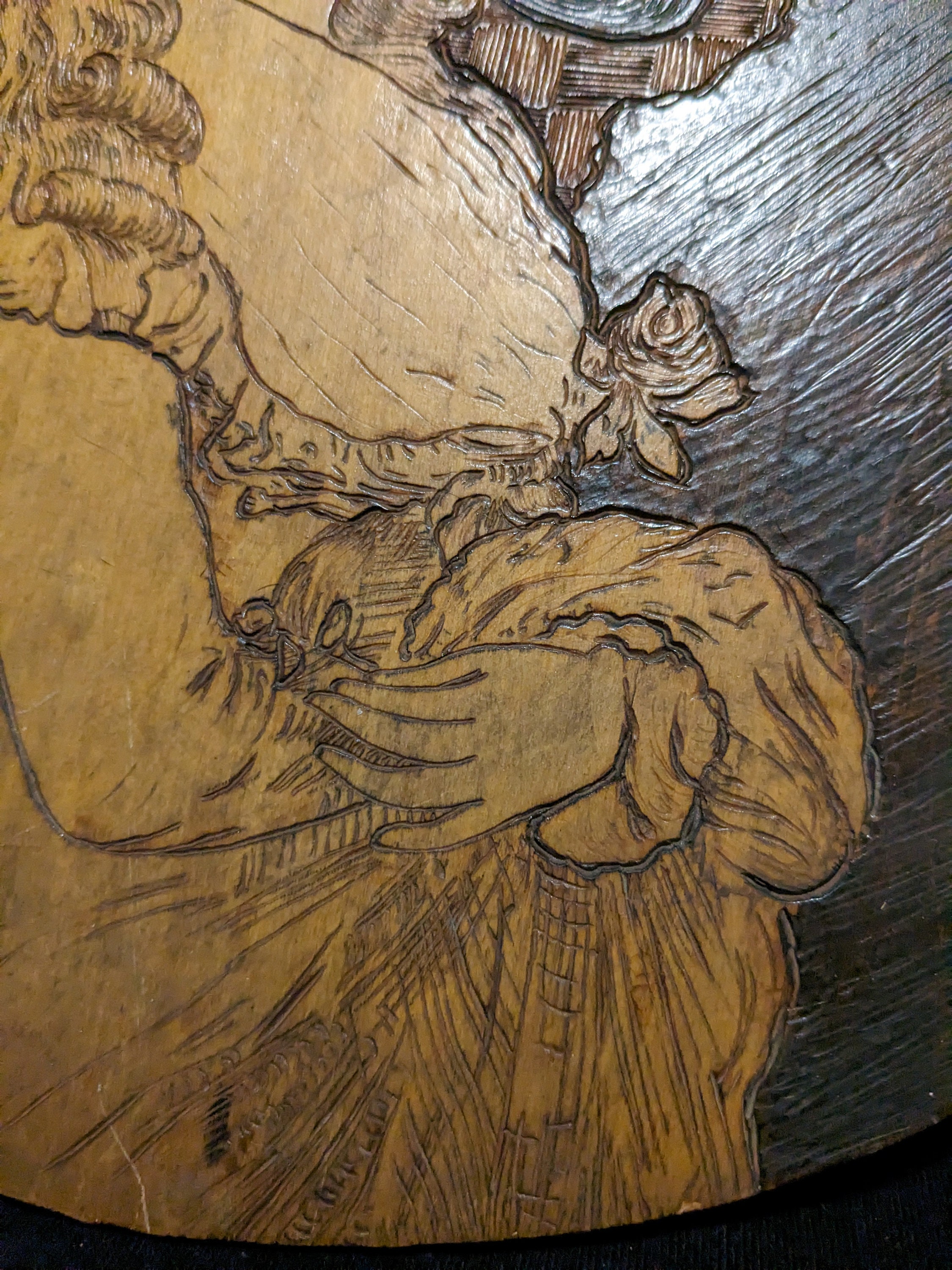 1900's Victorian Woman With Hat Antique Pyrography Wood Burning Folk ...