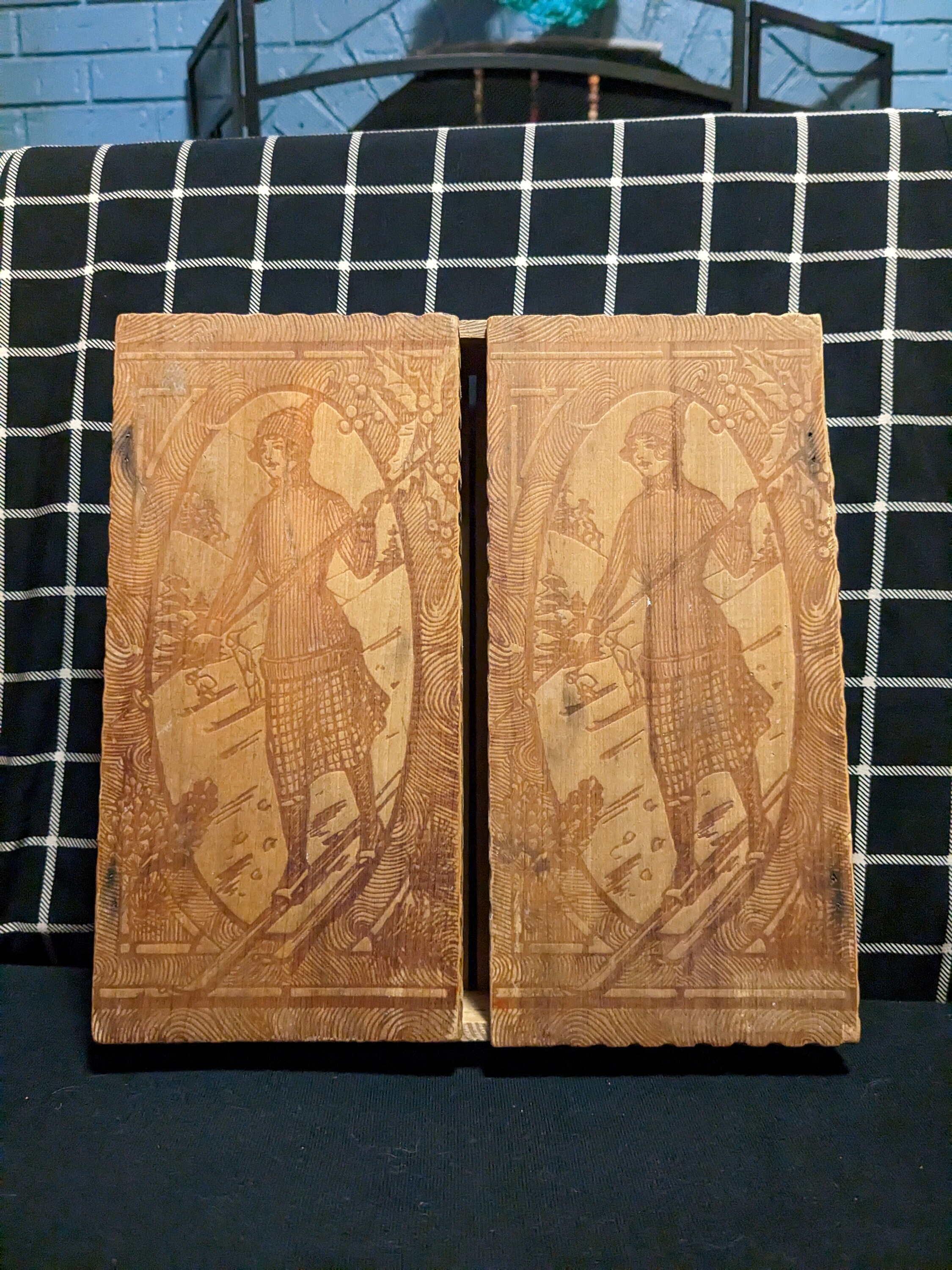 Antique Pyrography Cabinet-style Box Woman Skiing Motif 1900s Wood ...