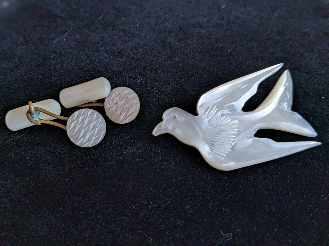 Hand Carved Mother of Pearl Peace Dove Pin From Bethlehem AND Antique ...