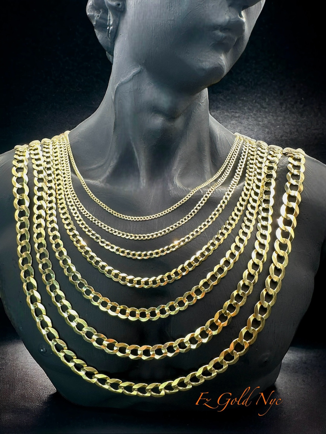 14K Real Solid Gold -cuban Curb Chain - 14K Gold Chain - Curb Chain ...