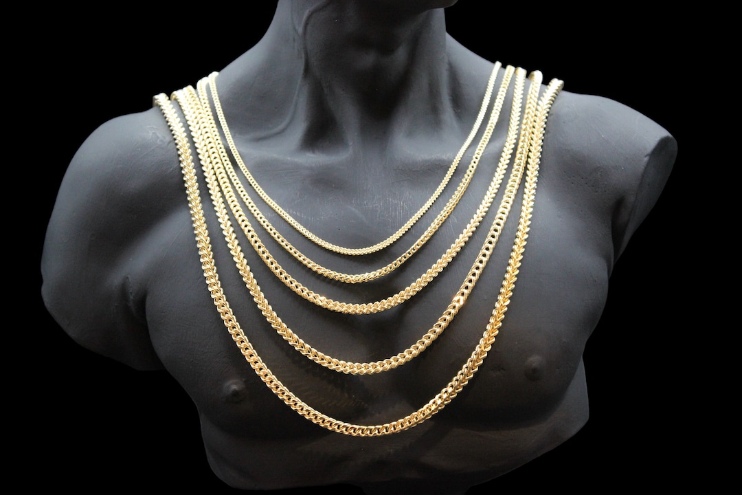 10K Real Gold Franco Chain - 16"/18"/20"/22"/24" Length and 1.8MM/2MM/2 ...