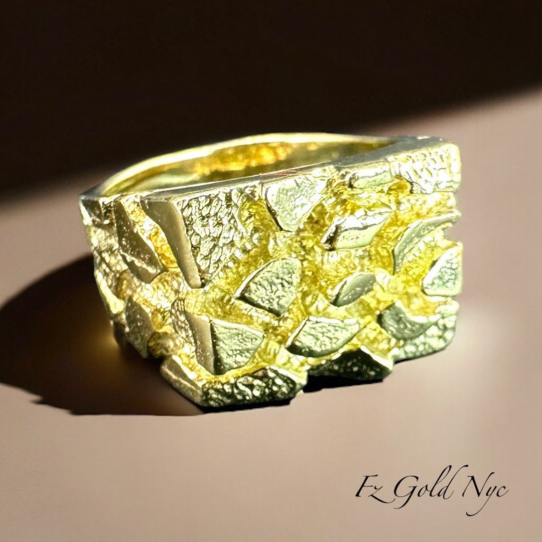 10K Real Solid Square Puffed Nugget Ring - Yellow Gold Ring- Gold Ring ...