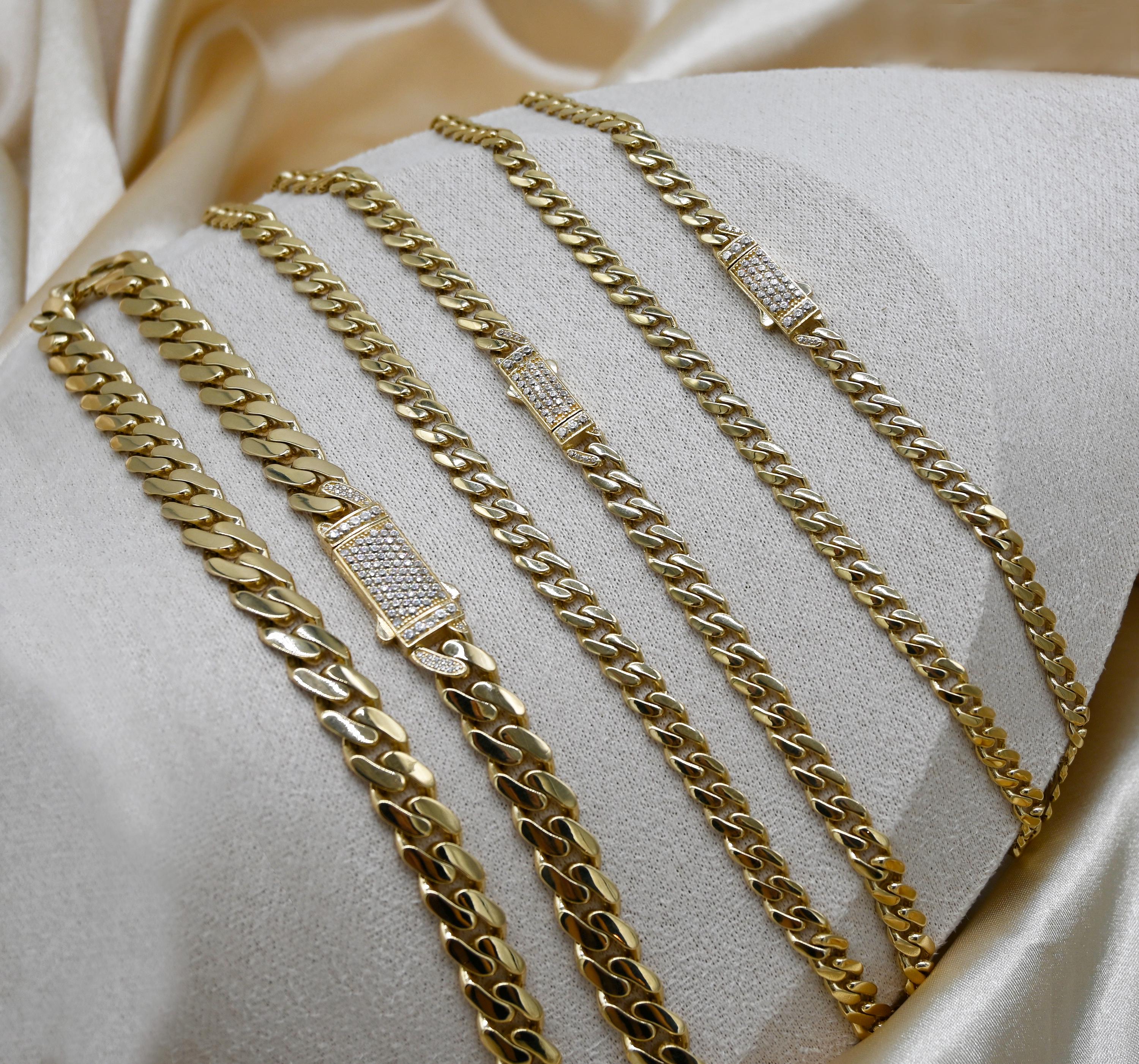 14K Real Gold Miami Cuban Link Chain Shiny CZ Box Lock Real 14K Yellow ...