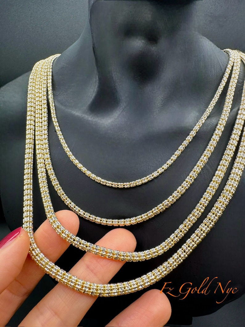14K SOLID Real Gold Diamond Cut Ice Link Chain Necklace Yellow Gold ...