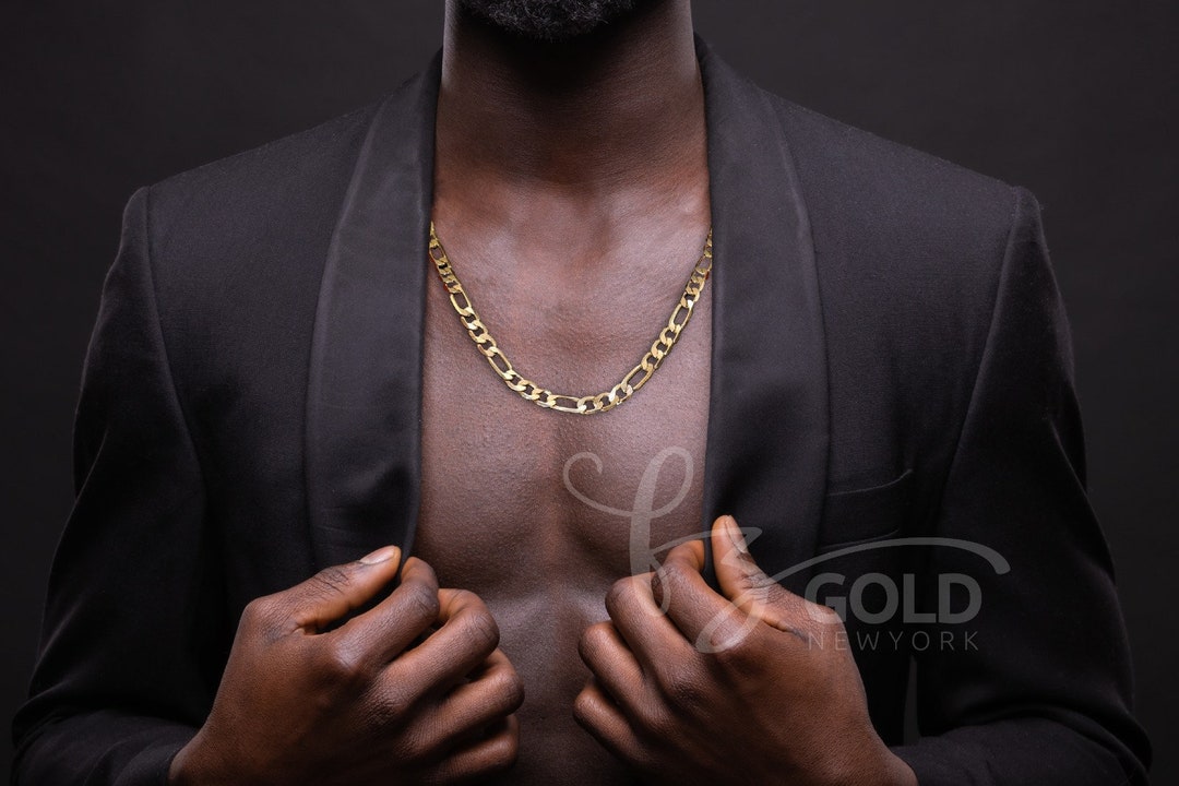 14K Real Gold Figaro Chain Necklace Thick Link Chain, Gold Figaro Chain ...
