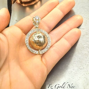 14K Solid Real Gold World Map Necklace 14K Real Gold CZ Diamond ...