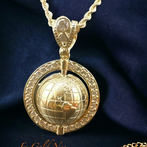 14K Solid Real Gold World Map Necklace 14K Real Gold CZ Diamond ...