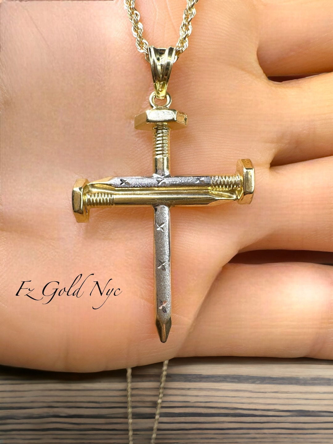 14K Real Gold -nail Cross Pendant for Necklace- Religious Christian ...