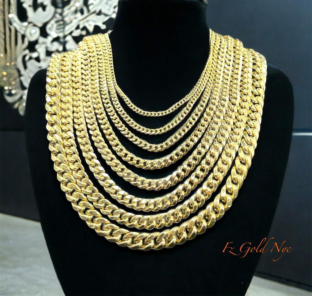 14K Gold Miami Cuban Chain Link Necklace - 14K Gold Chain - Miami Chain ...