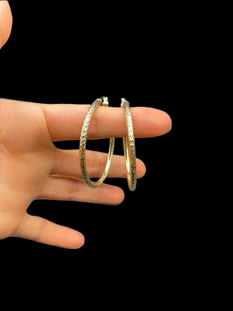 10K Real Gold 2.5 MM X 50 MM Diamond Cut Hoop Earring - Snap Closure - Etsy