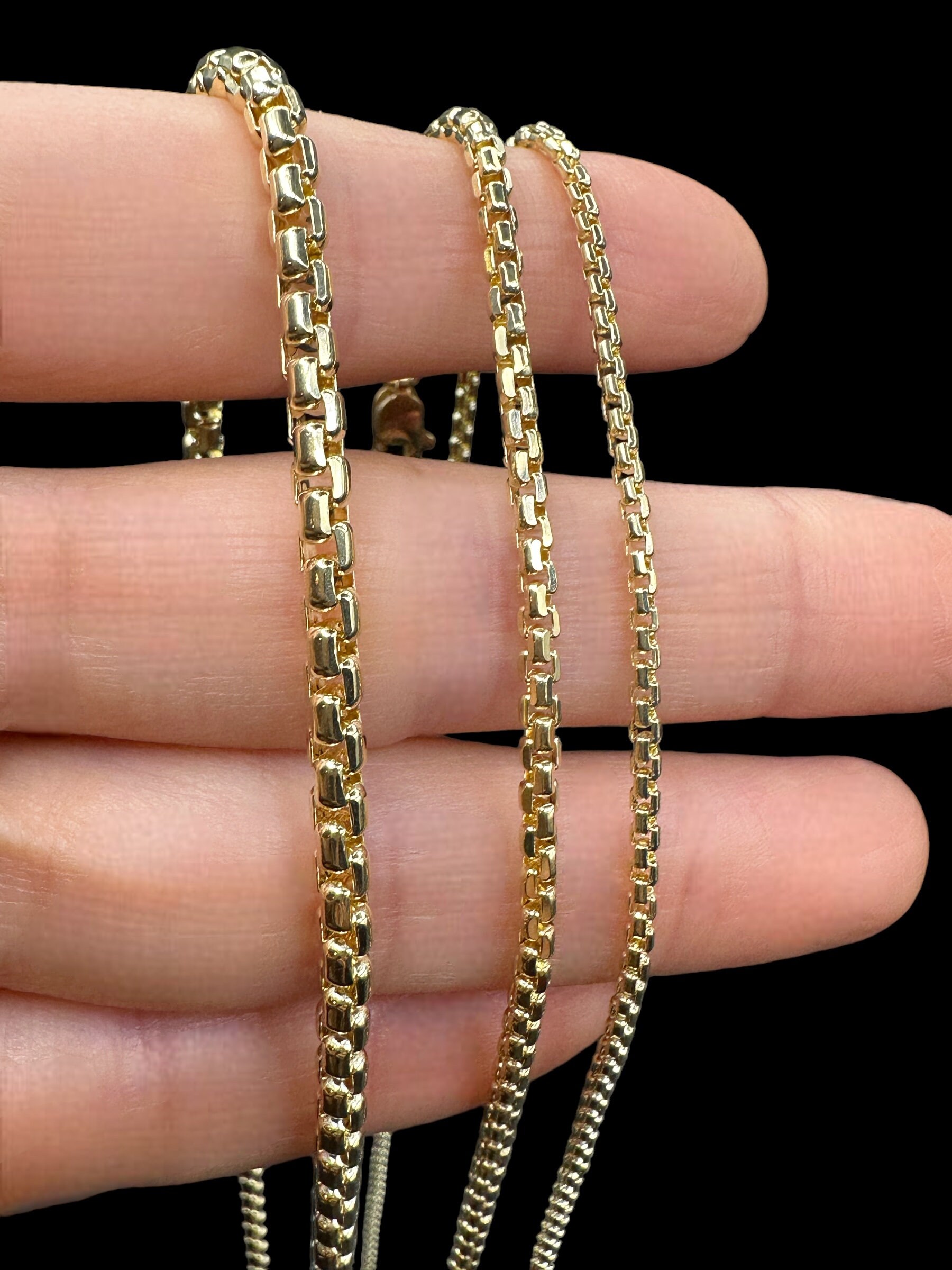 14K Real Gold Round Box Necklace- Thick Gold Chain, Box Gold Chain ...