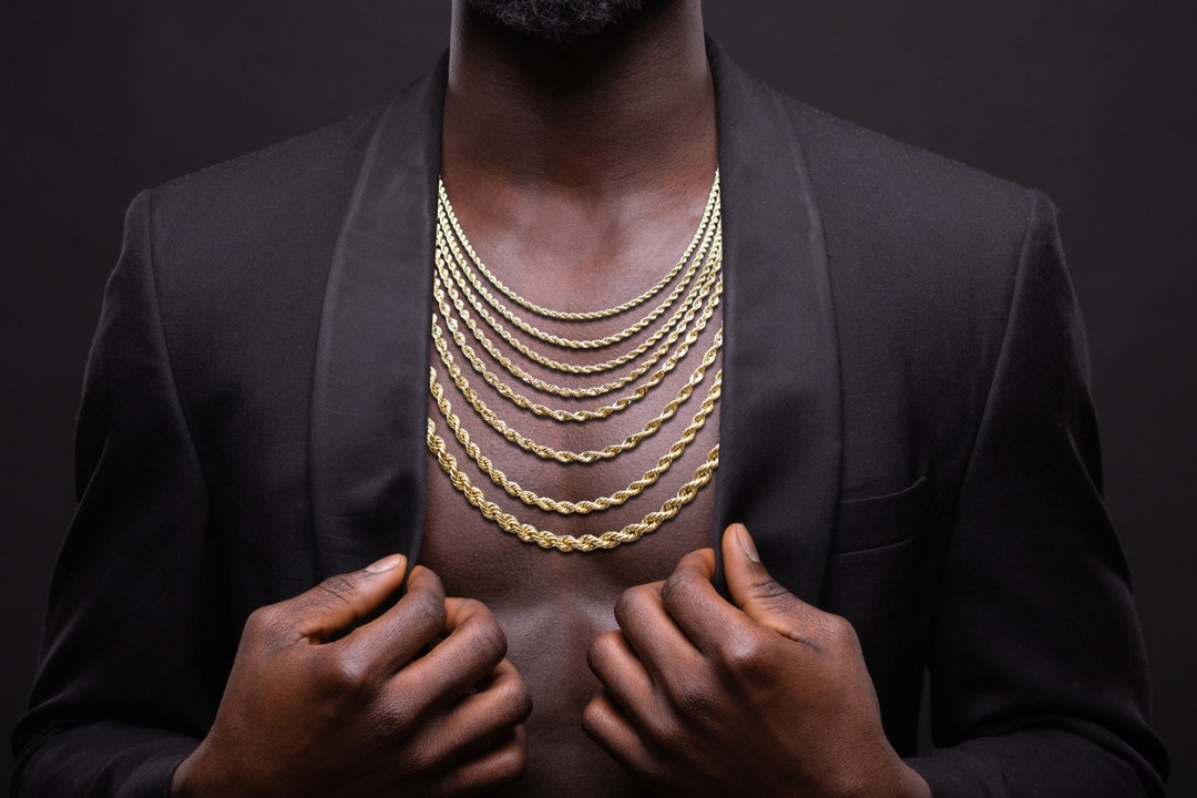 14K Real Gold Rope Chain Necklace - Twisted Diamond Cut Chain - Men and ...