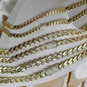 14K Real Gold Miami Cuban Link Chain Shiny CZ Box Lock Real 14K Yellow ...
