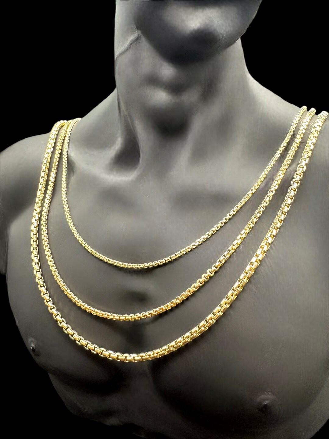 14K Real Gold Round Box Necklace- Thick Gold Chain, Box Gold Chain ...