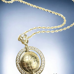 14K Solid Real Gold World Map Necklace 14K Real Gold CZ Diamond ...