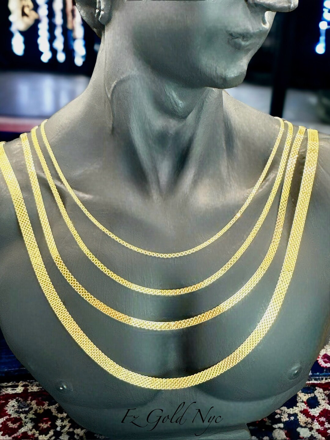 10K Solid Real Gold Bismarck Chain Necklace - 10K Yellow Gold Snake ...