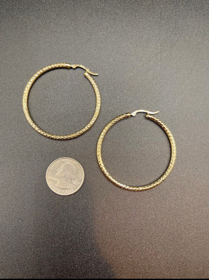10K Real Gold 2.5 MM X 50 MM Diamond Cut Hoop Earring - Snap Closure - Etsy