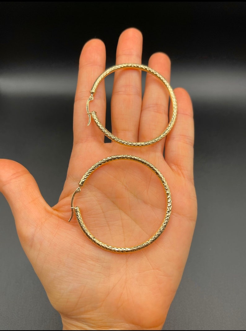 10K Real Gold 2.5 MM X 50 MM Diamond Cut Hoop Earring - Snap Closure - Etsy