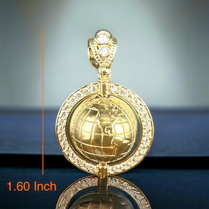 14K Solid Real Gold World Map Necklace 14K Real Gold CZ Diamond ...