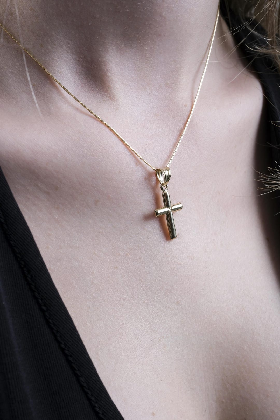 14K Real Gold - Cross Pendant Plain for Necklace- Religious Christian ...