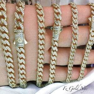 14K Real Gold Miami Cuban Link- Iced Cuban Chain - Necklace Yellow Gold ...