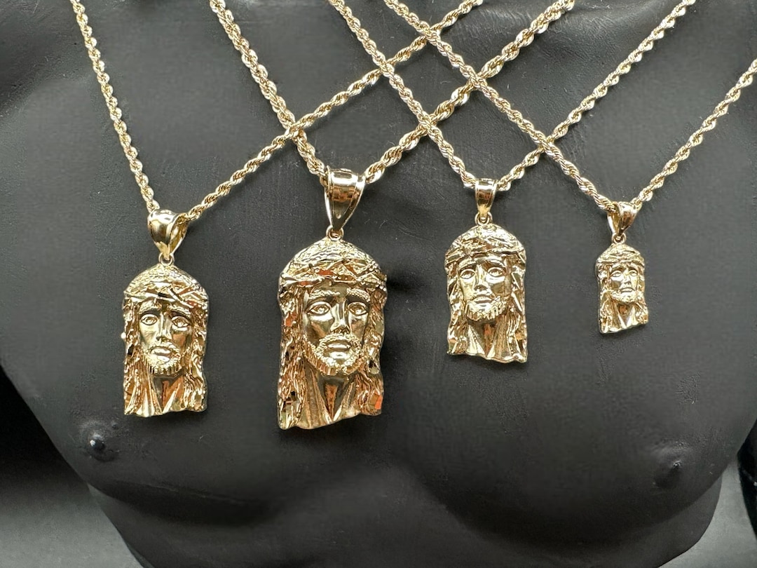 14K Solid Gold - Jesus Head Pendant - Jesus Face Diamond Cut Charm ...