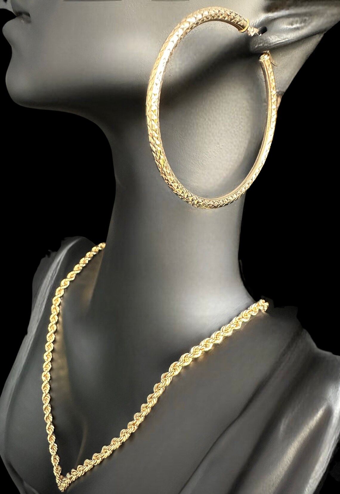 10K Real Gold 2.5 MM X 50 MM Diamond Cut Hoop Earring - Snap Closure - Etsy