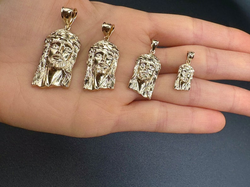 14K Solid Gold - Jesus Head Pendant - Jesus Face Diamond Cut Charm ...