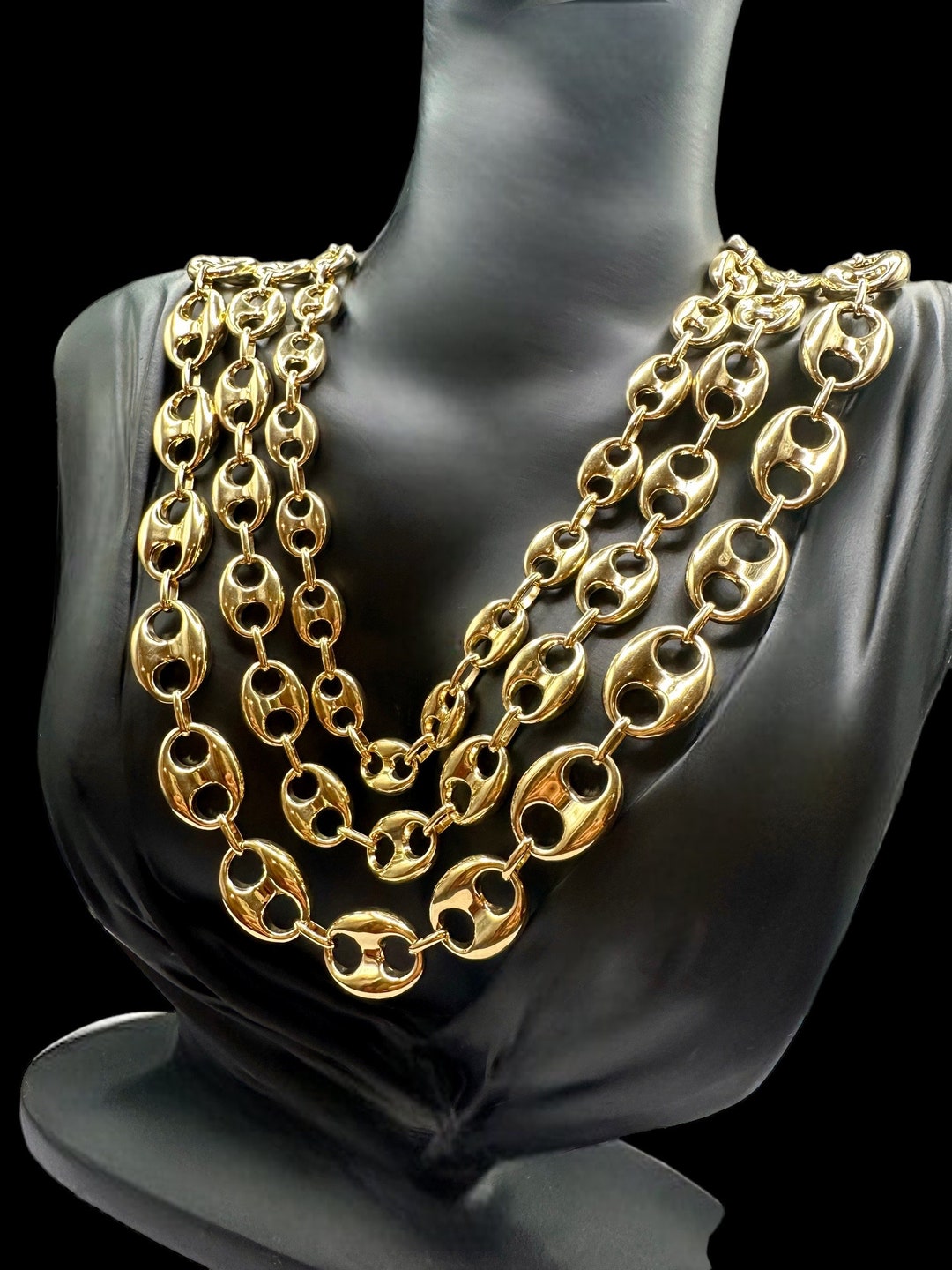 10K Real Gold - Puffed Mariner Anchor Link Chain Necklace 10K Yellow ...