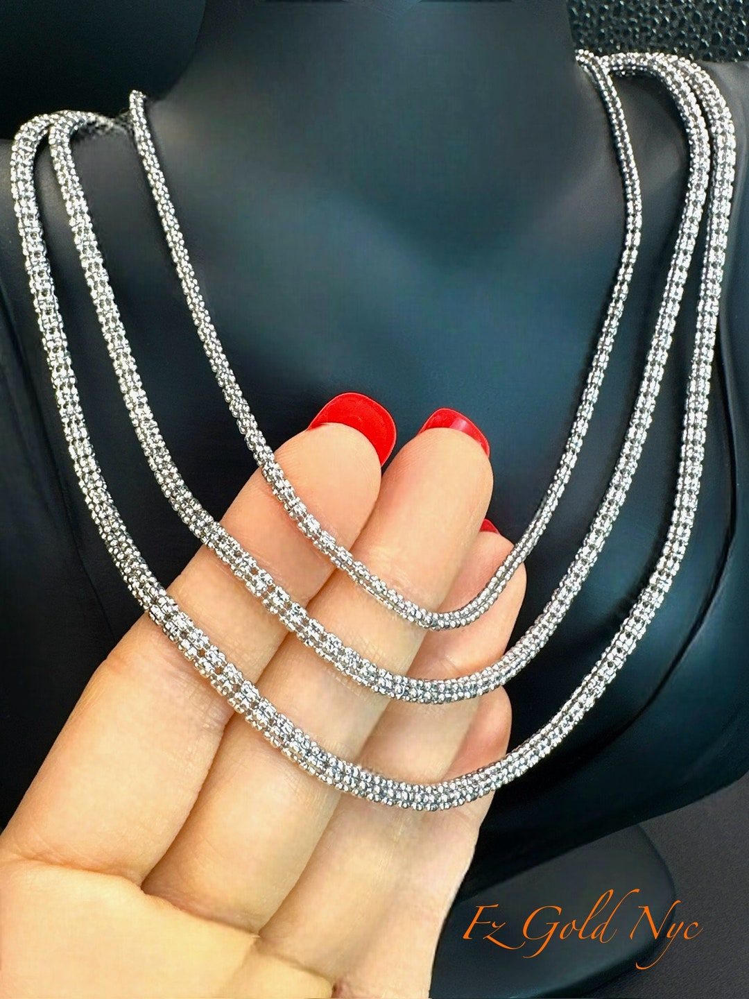 14K SOLID Real Gold Diamond Cut Ice Chain Link Necklace White Gold ...