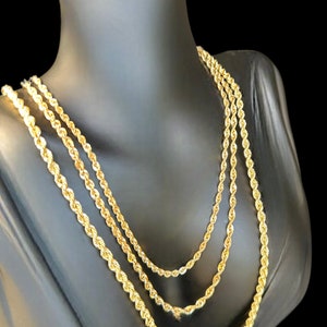 10K Gold Rope Chain Necklace . Diamond Cut Twisted Chain . Real Gold ...