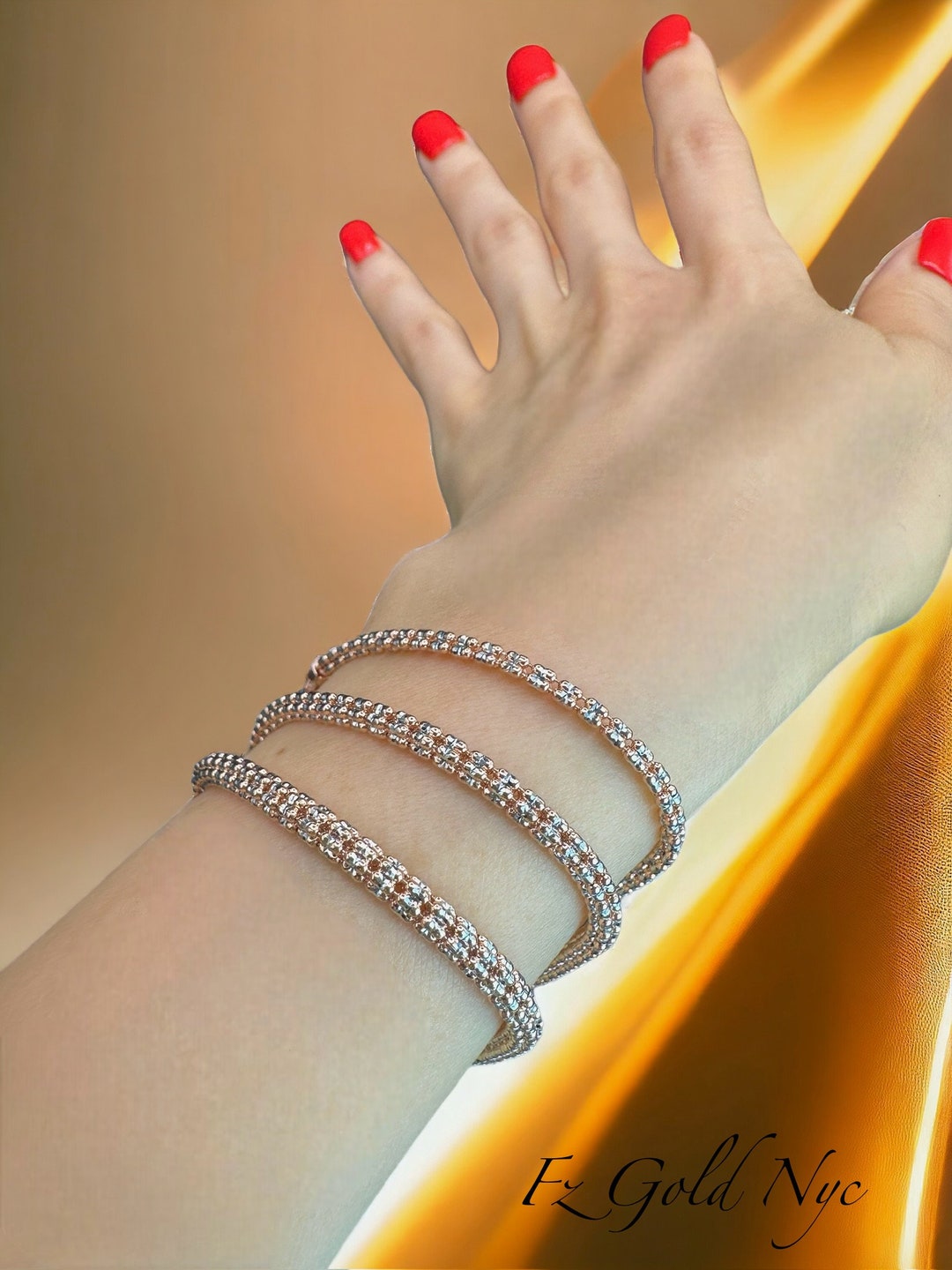 14K SOLID Real Gold Diamond Cut Ice Bracelet Rose Gold- Real Stylish ...