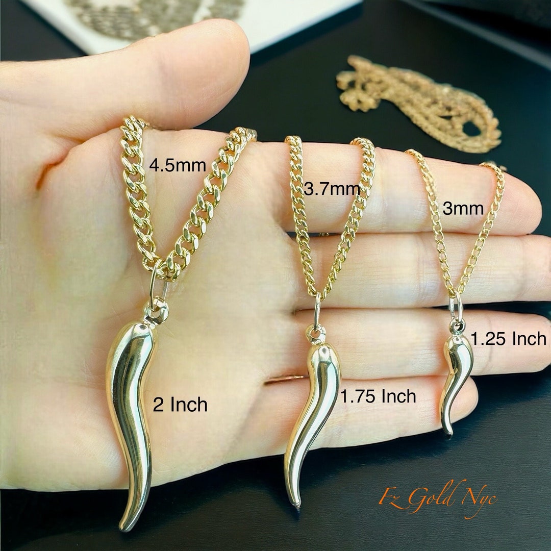 14K Real Gold Cornicello Italian Horn Pendants Good Luck Charm-length 2 ...