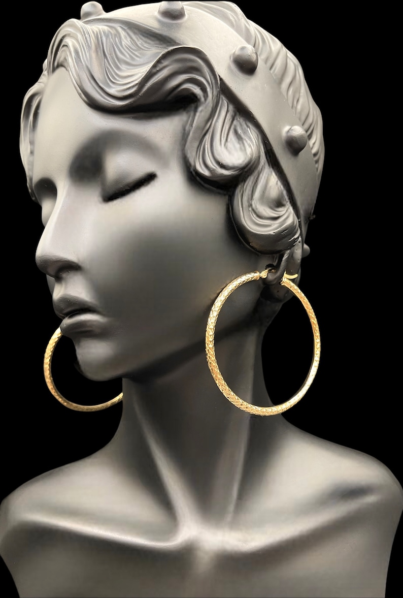 10K Real Gold 2.5 MM X 50 MM Diamond Cut Hoop Earring - Snap Closure - Etsy