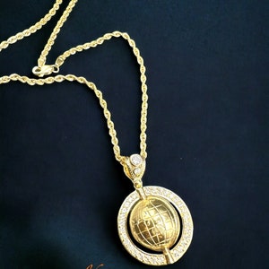 14K Solid Real Gold World Map Necklace 14K Real Gold CZ Diamond ...