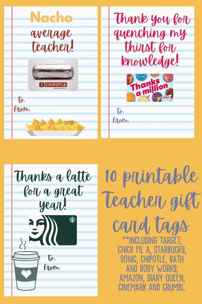 Printable Teacher Gift Card Holder Bundle - Etsy